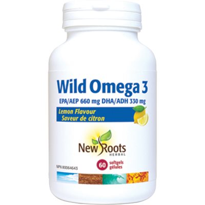 New Roots Wild Omega 3 EPA 660 mg DHA 330 mg Lemon Flavour 60 softgels